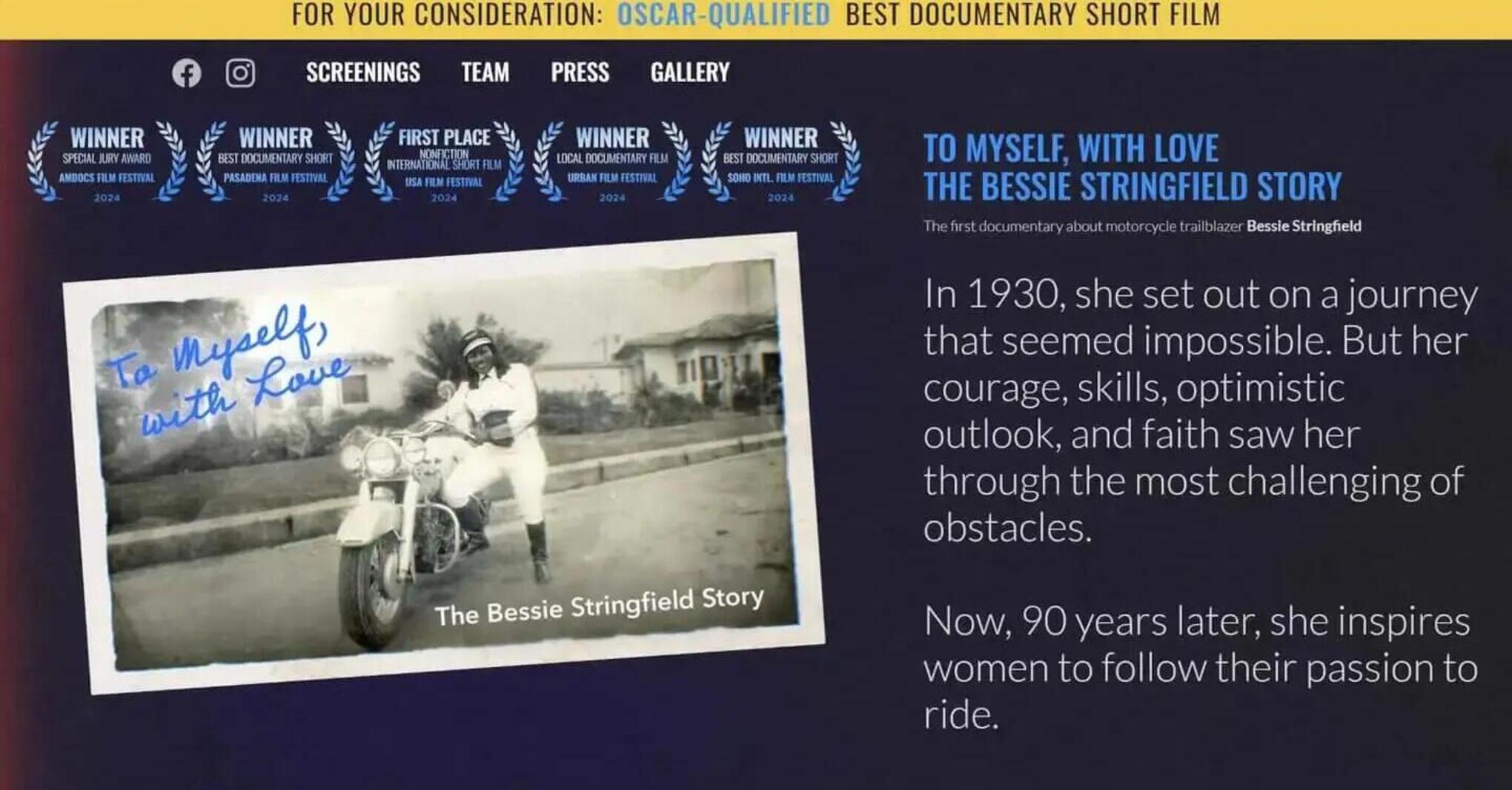 Il docufilm sulla motociclista Bessie Stringfield candidato all'Oscar ...